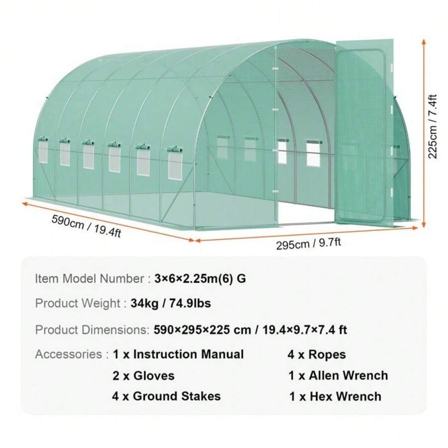 Walk-In Tunnel Greenhouse, Portable Plant Hot House W/ Galvanized Steel ...