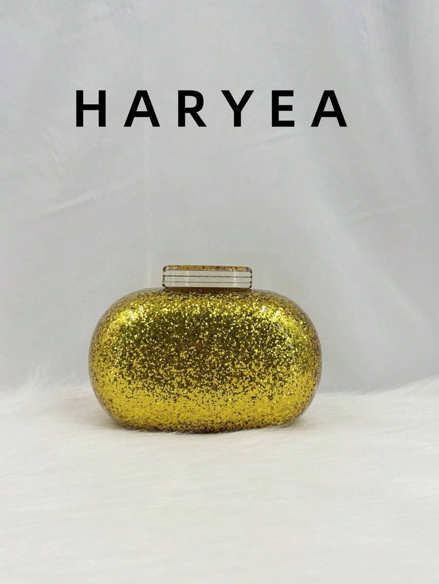 New Fashionable Elliptical Egg-Shaped Acrylic Glitter Clutch Bag, Shiny ...