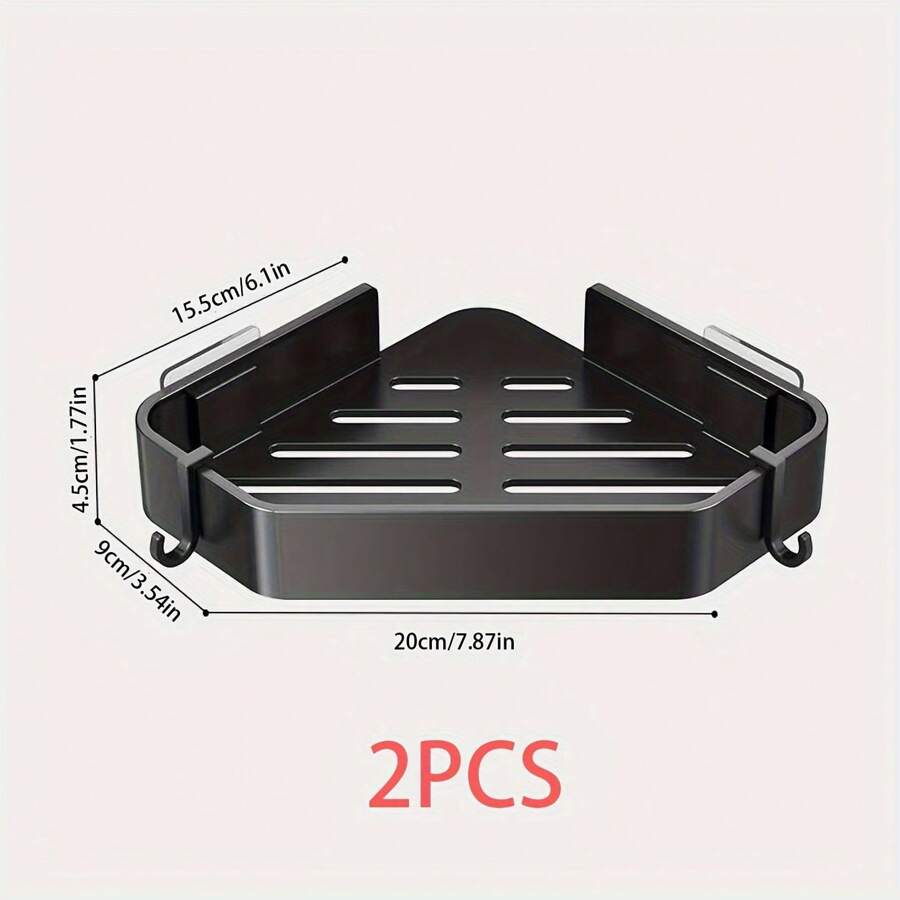 2 Pcs No-Drill Triangular Hanging Rack - Space-Saving Bathroom Corner ...