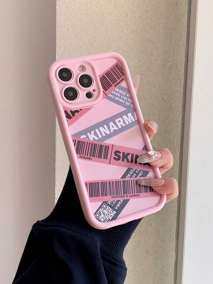 Bamboo Anti-Drop Phone Case With Letter Barcode Print, Suitable For ...