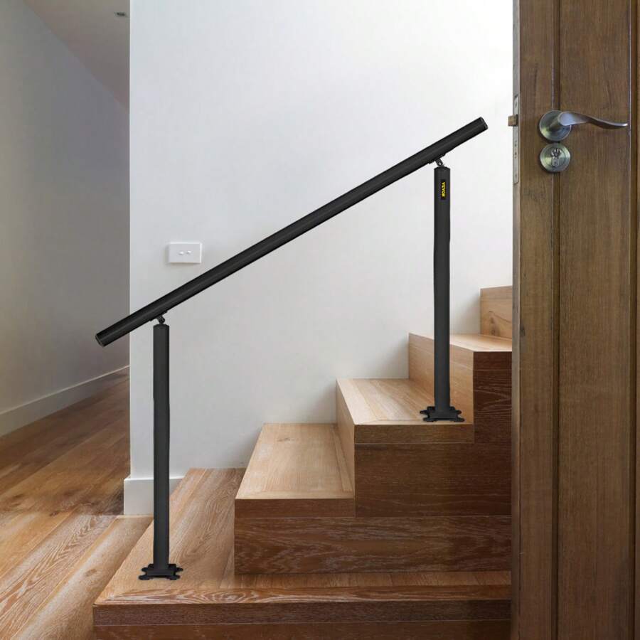 KFFKFF Outdoor Stair Railing Kit, 5 FT Handrails 0-5 Steps, Adjustable ...