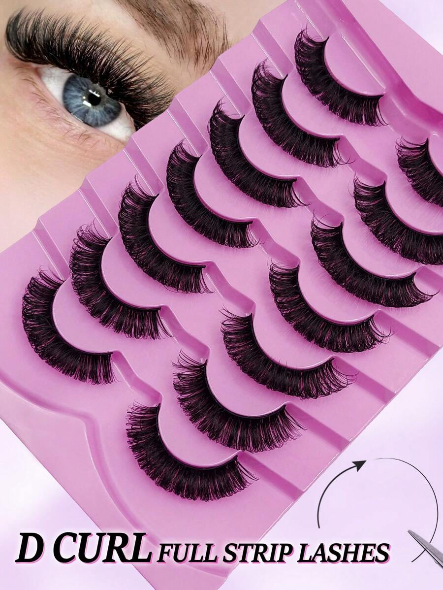 7 Pairs D Curl Natural Thick Dense Eyelashes Reusable Full Strip ...