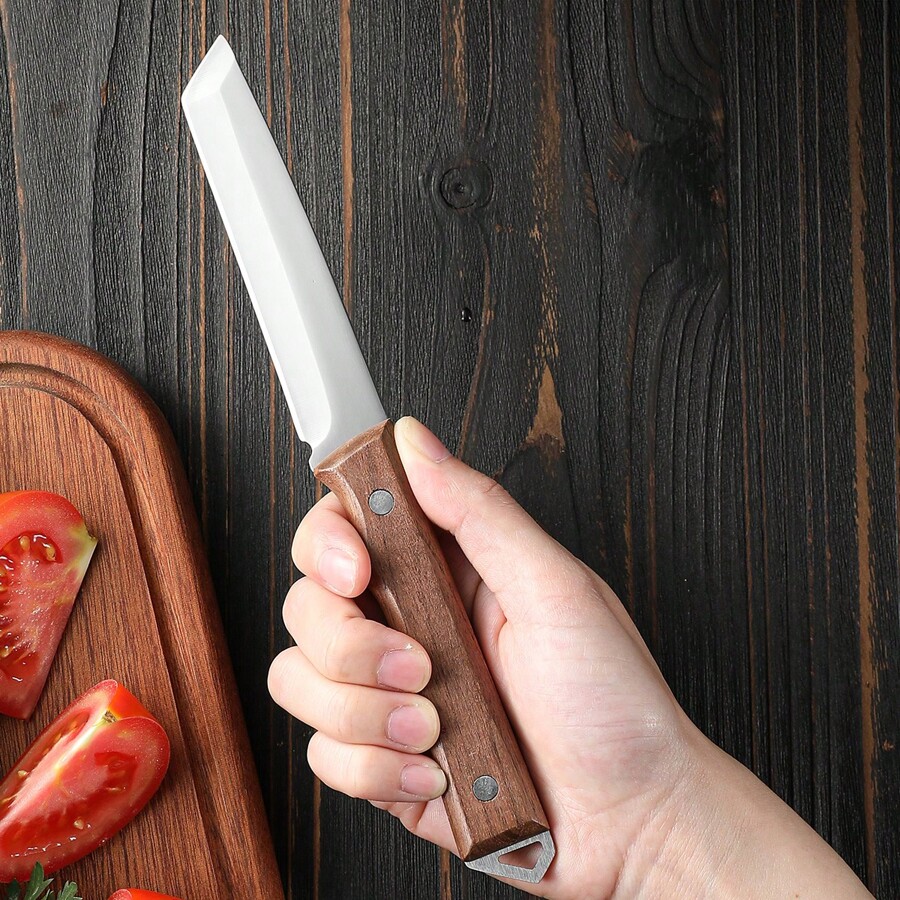 Stainless Steel Tail Ring Straight Knife [With Sheath], Wooden Handle ...