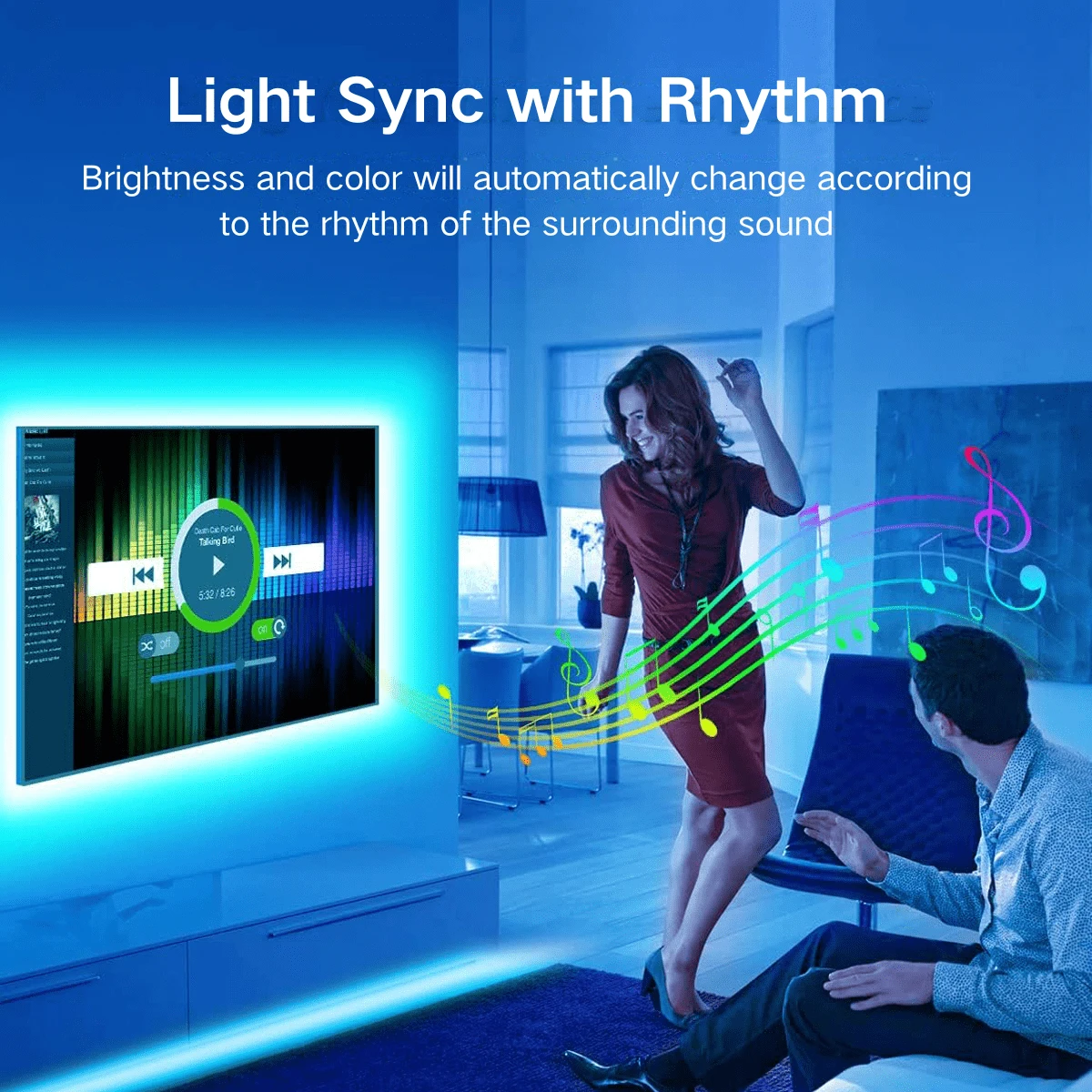 13 רגל RGBIC LED תאורה אחורית לטלוויזיה עם פונקציית תיקון עין דג חיישן ...