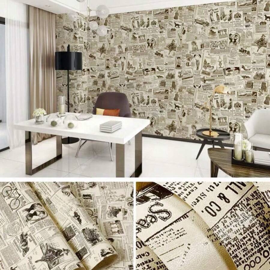 1 Roll Of Newspaper Pattern Contact Paper Retro Peel And Paste Self ...