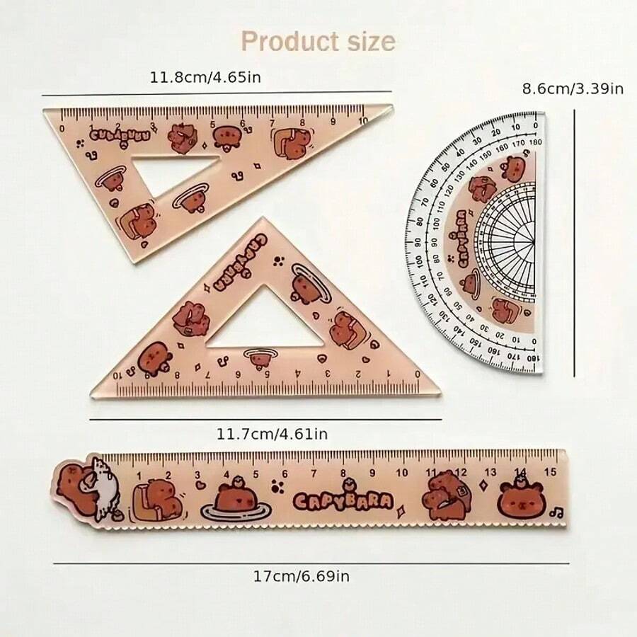 1set Capybara Ruler Set For Students, Includes A Thick Acrylic Wavy ...