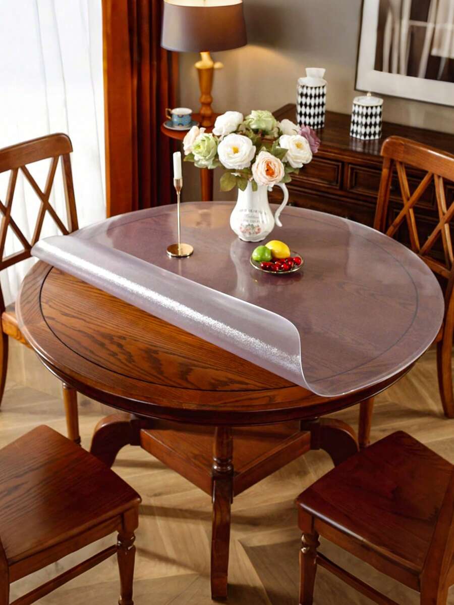 1pc PVC Round Tablecloth, Transparent Round Table Cover Protective Film ...