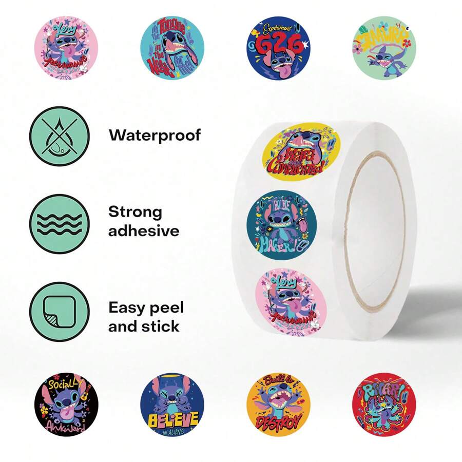 Disney 500PCS Disney Stitch Stickers Roll 10 Styles Reward Stickers For ...
