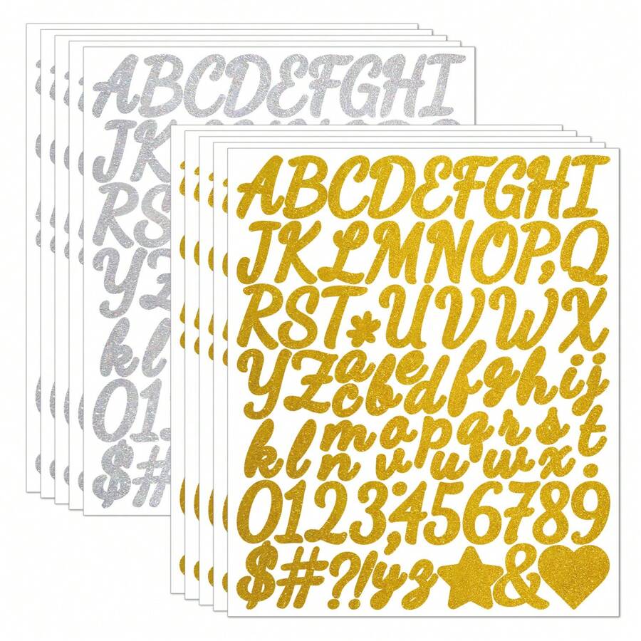 5 Sheets English Letter A-Z Glitter Letter Stickers Sparkling Self ...