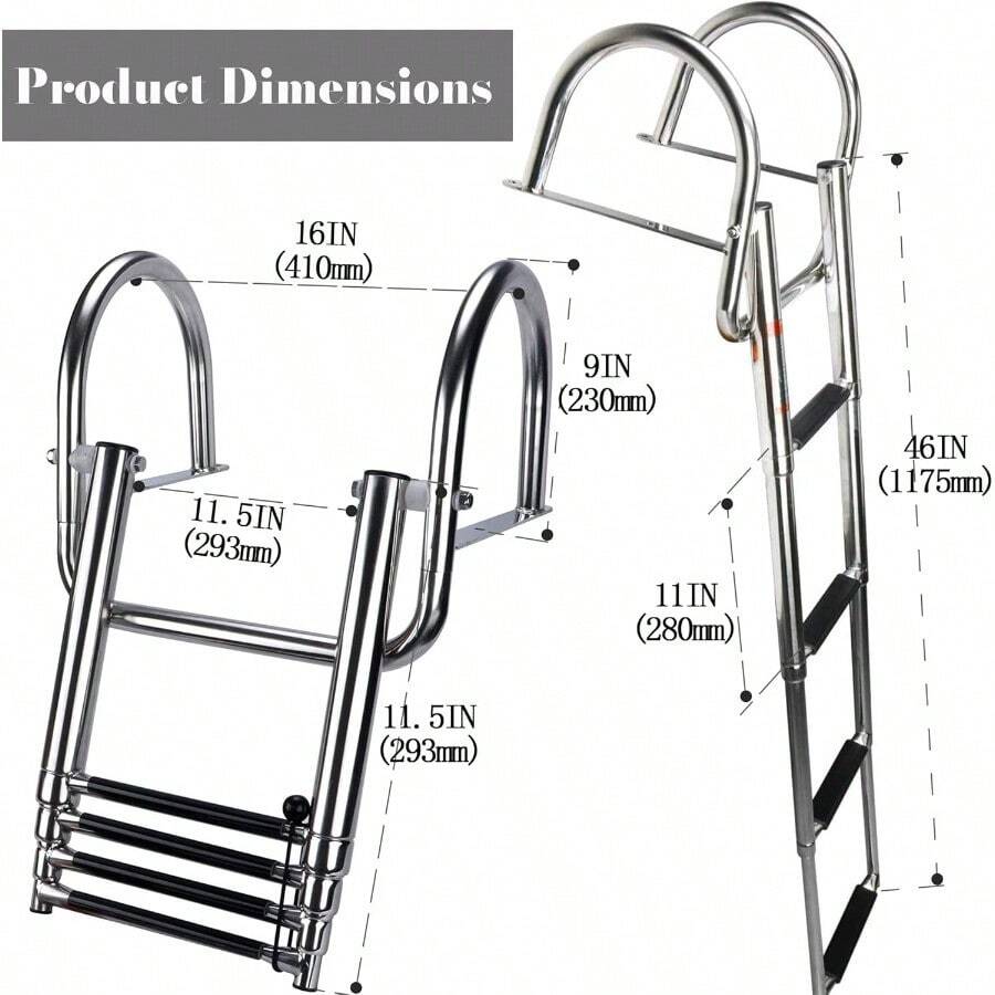 4-Step Stainless Steel Telescoping Ladder Folding Dock Ladder For Boats ...