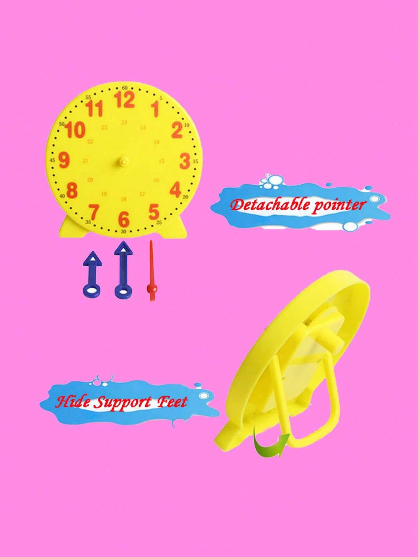1pc Clock Model Teaching Educational Time Learning Tool, 3 Hands Linked ...