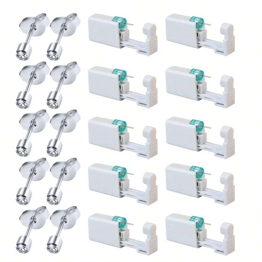 10pcs Disposable Ear Piercing Gun With Built-In Ear Studs-Sterile ...