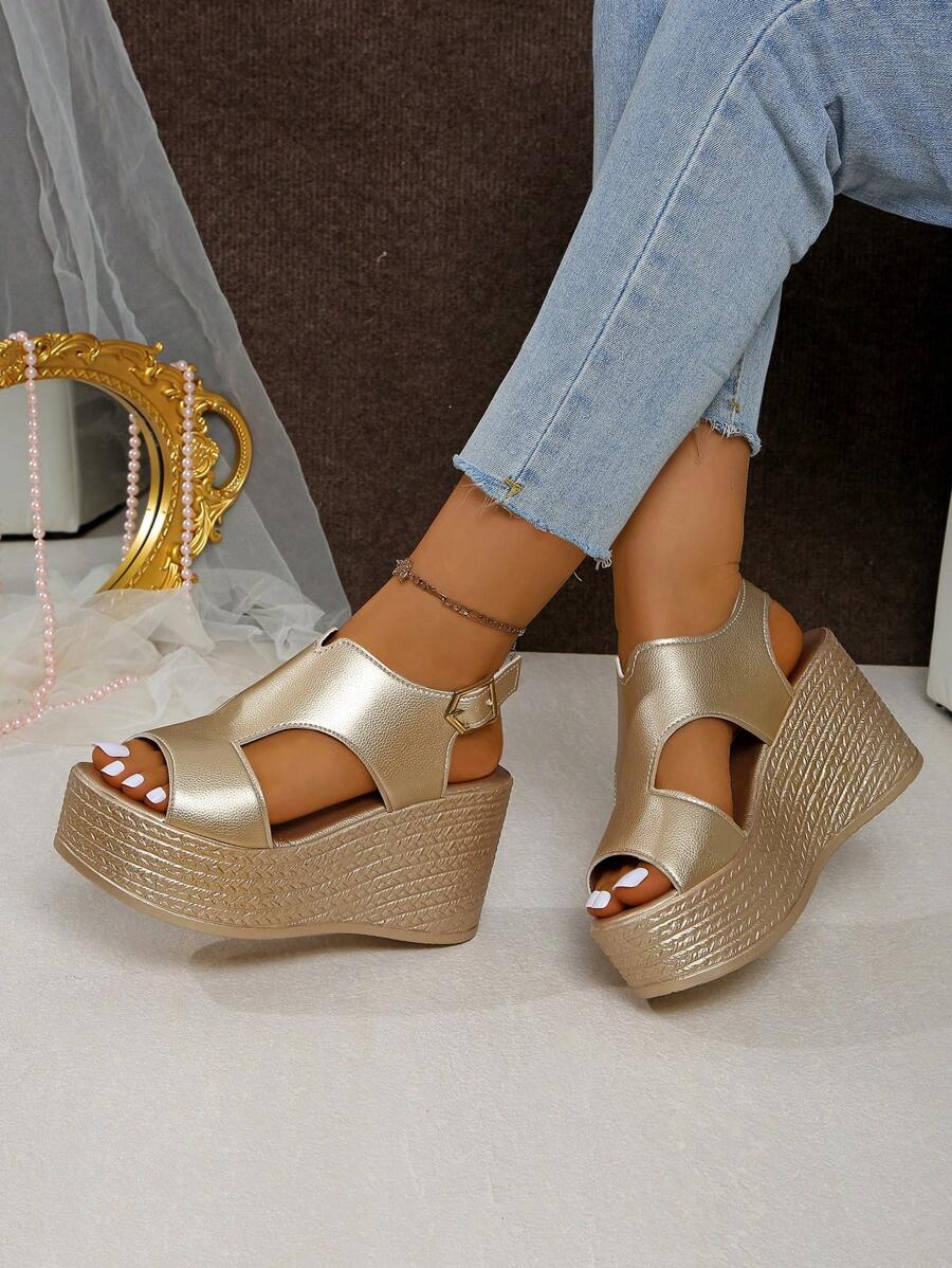 Sandálias plataforma femininas plus size de 9 cm, salto grosso da moda ...