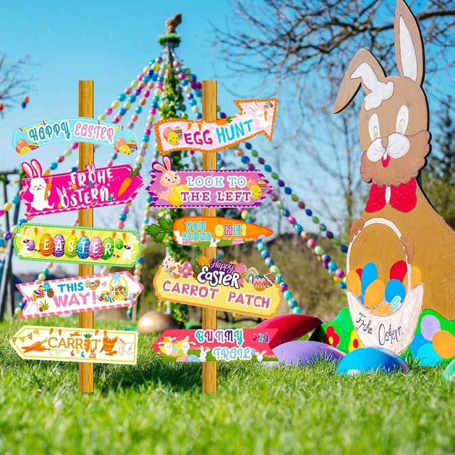 10PCS Happy Easter Tree Decorations, Easter Signs Direction Indicator ...