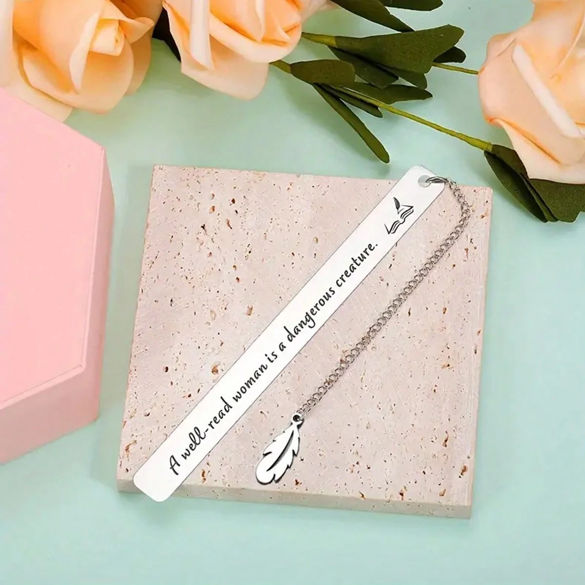 Stainless Steel Bookmark With Chain And Feather Pendant - A Gift That ...