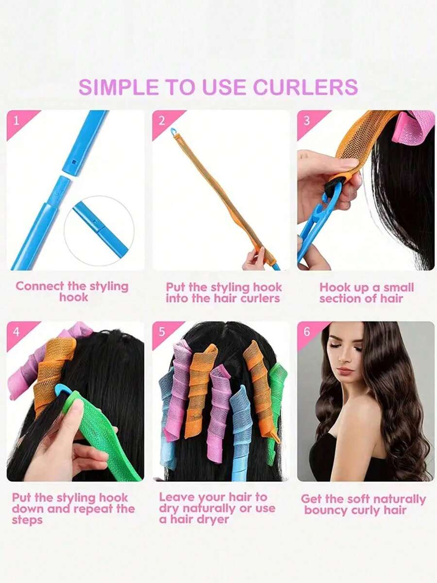 Set de 12 rizadores de cabello mágicos en espiral - Crea rizos ...