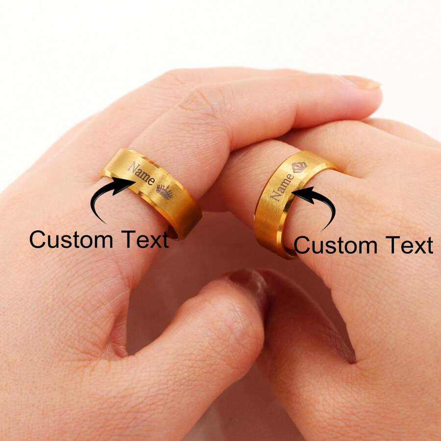 Tobestu 1 Pair Customizable Rings For Couples, 0.8cm Wide Golden ...