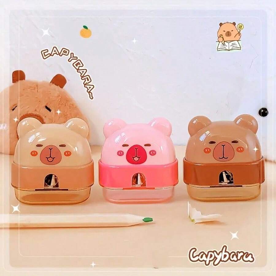 4pcs/1pc Capybara Pencil Sharpener, Dual-Hole Handheld Sharpener ...