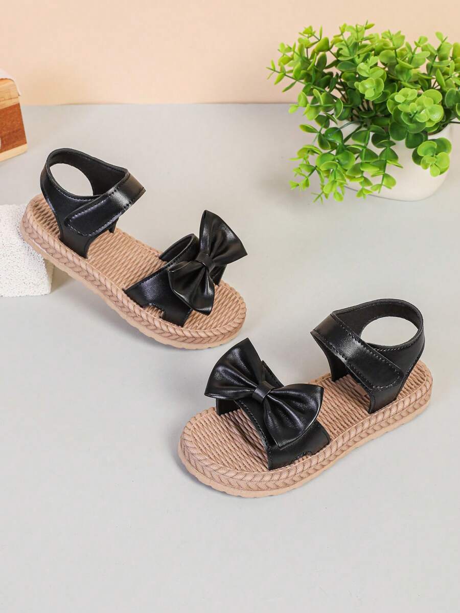 1 Pair Plus Size Black Toddler/Little Girls Flat Sandals, Solid Color ...