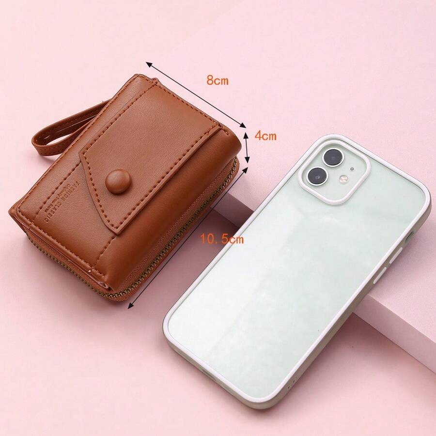 Women Short Zip Wallet 2024 New Model Ladies 3-Fold Coin Purse PU ...