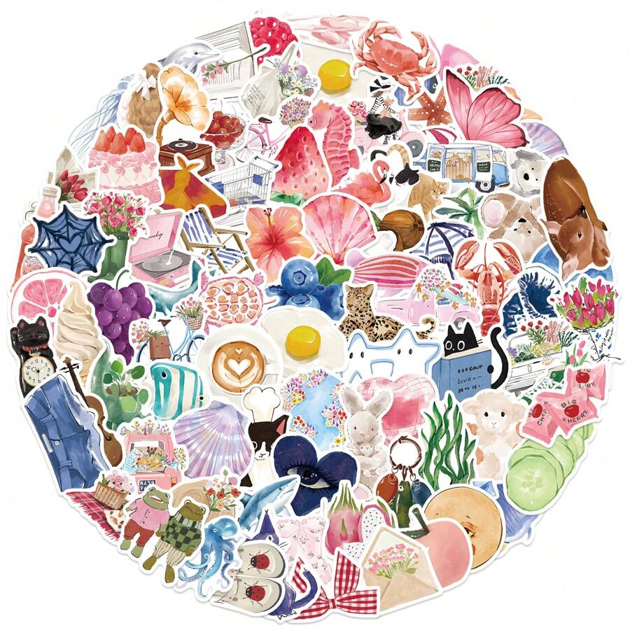 100PCS Pieces Of Watercolor Diary Graffiti Stickers Vinyl Aesthetics ...