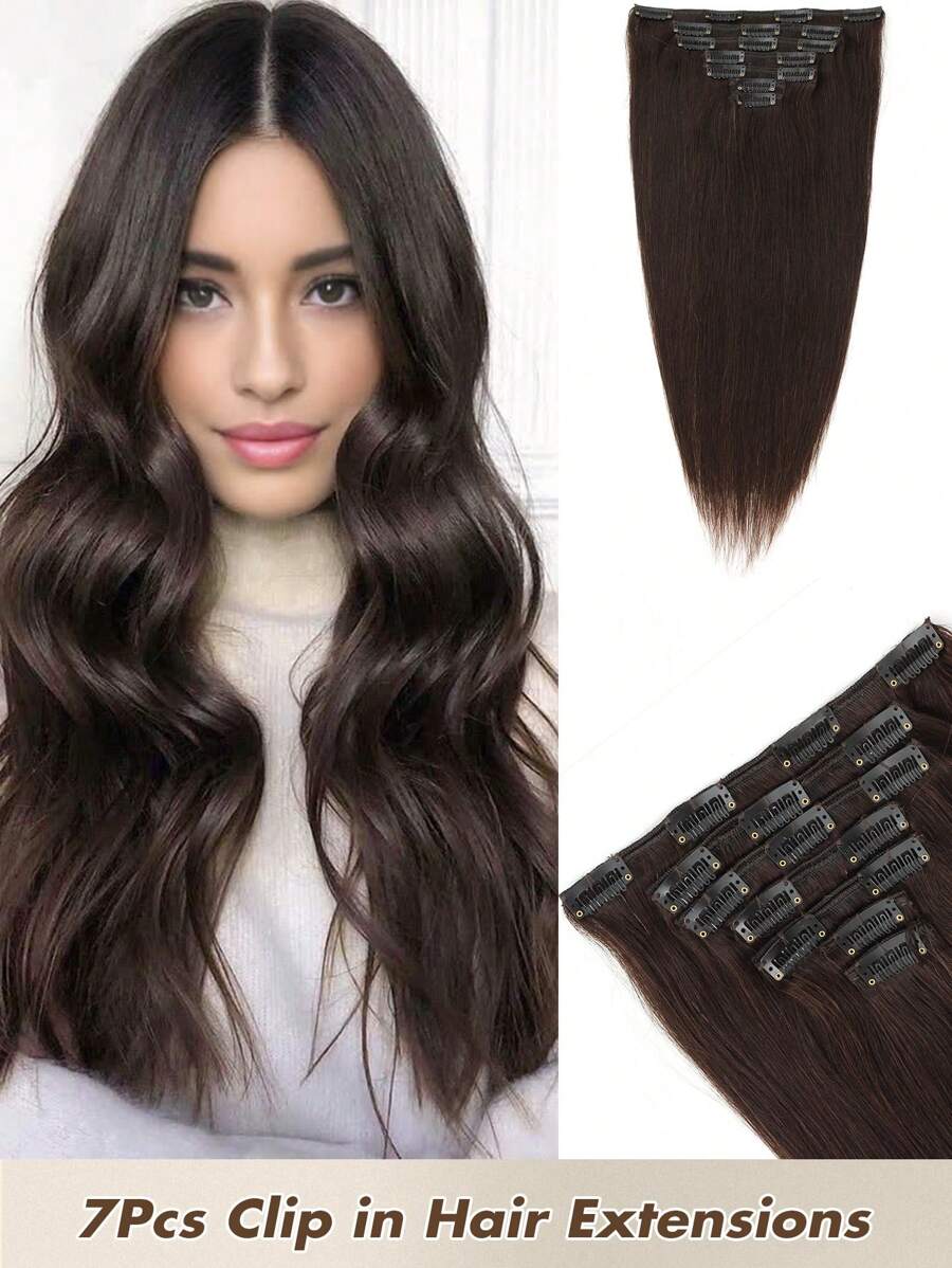 Clip In Hair Extensions Human Hair 7pcs Straight Real Human Hair ...