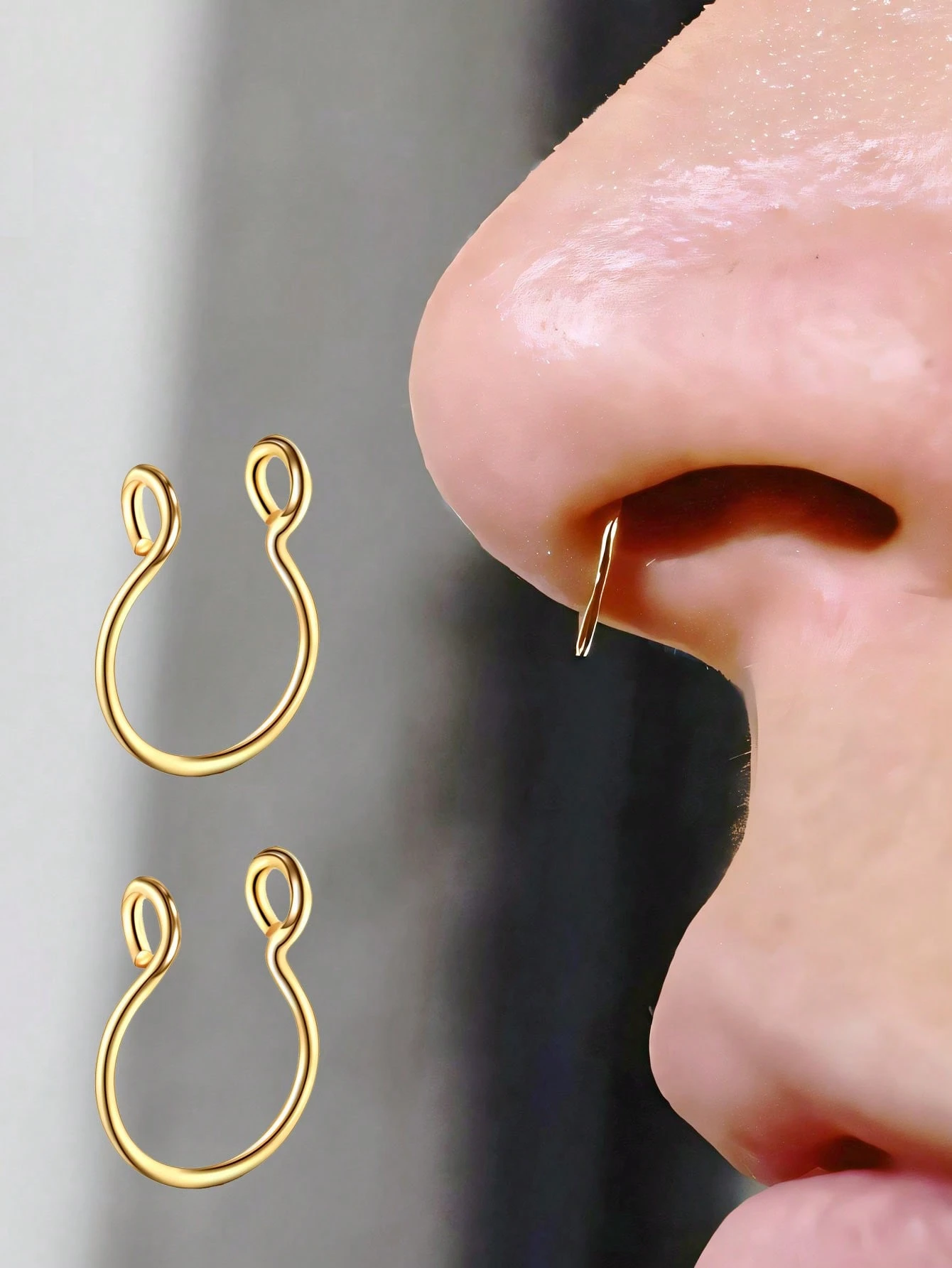 2 Pcs Of Women's Simple Fake Nose Nails Nose Rings Nose Clips Nasal ...