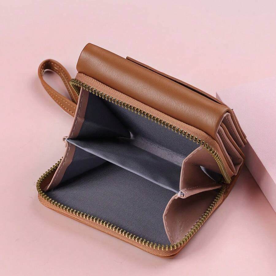 Women Short Zip Wallet 2024 New Model Ladies 3-Fold Coin Purse PU ...