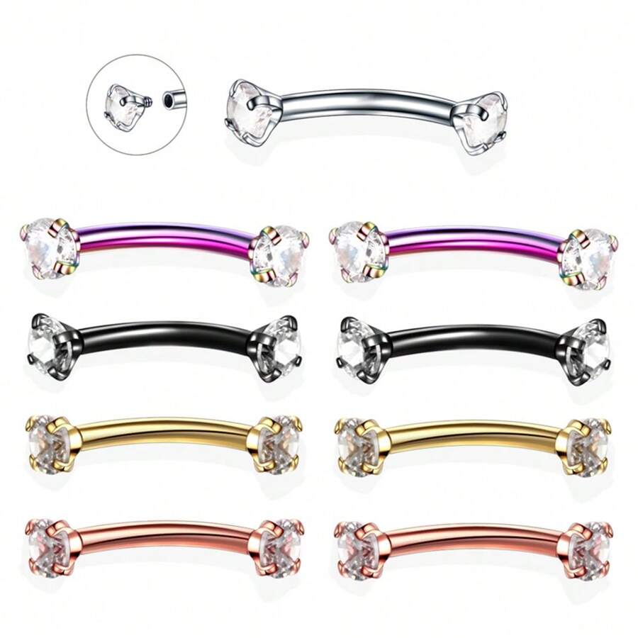 1PC Steel Crystal Gem Eyebrow Ring Tragus Helix Rook Earring Piercings ...