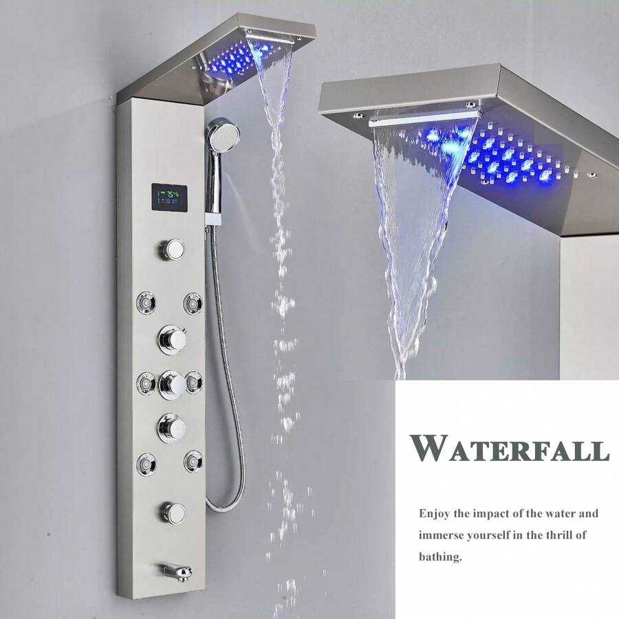 LED Paneles de Ducha 7 Funciones Torre de Ducha Cascadas y Duchas de ...