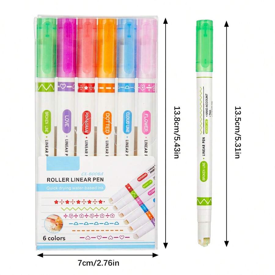 One Set Of Curve And Curve - Designed Handbook Markers (6 Markers Per Set), Lace Pens, Wavy ...