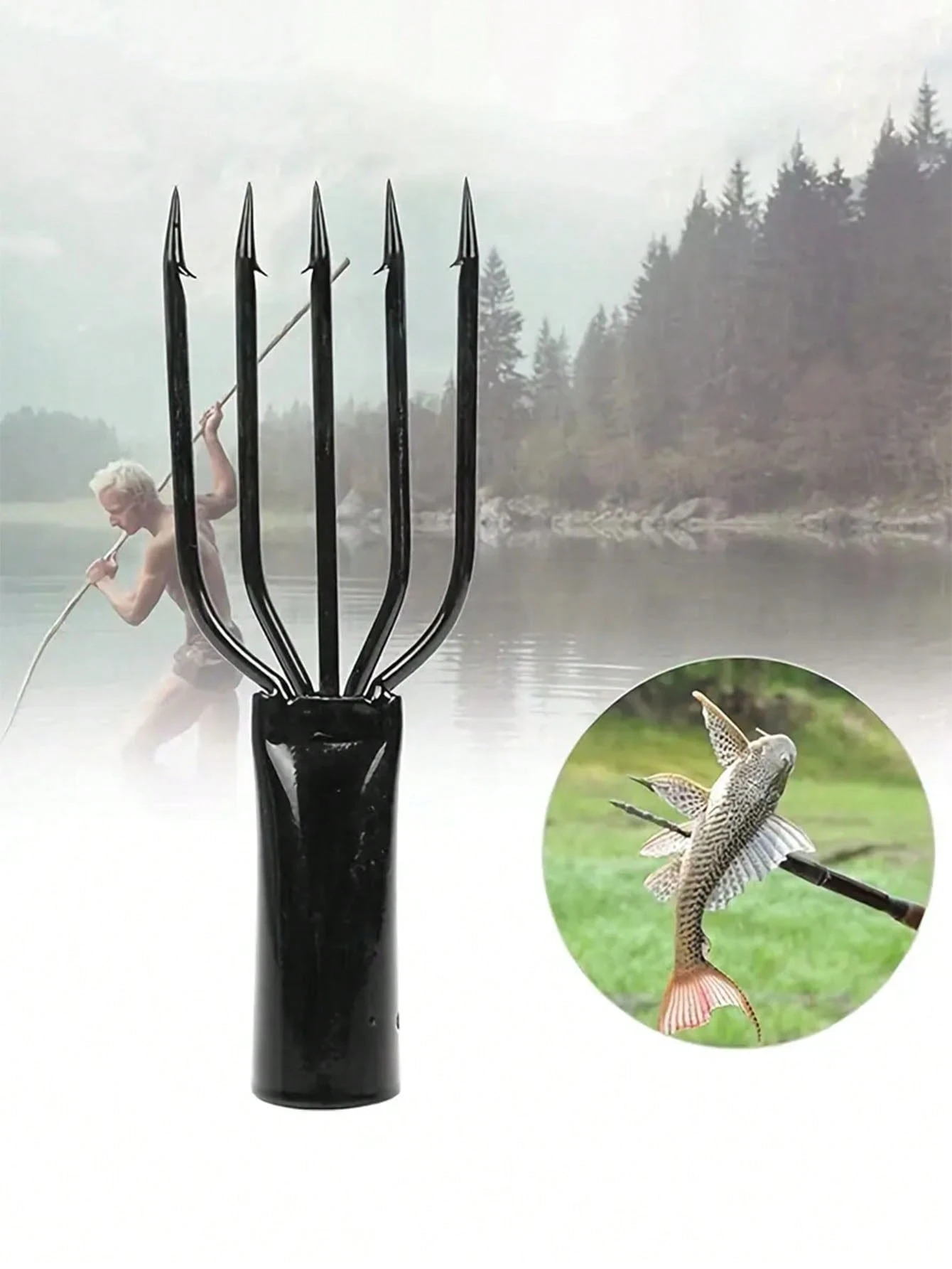 5-Prong Spring Steel Fish Spear Head With Black Tube And Barbs, Rust ...