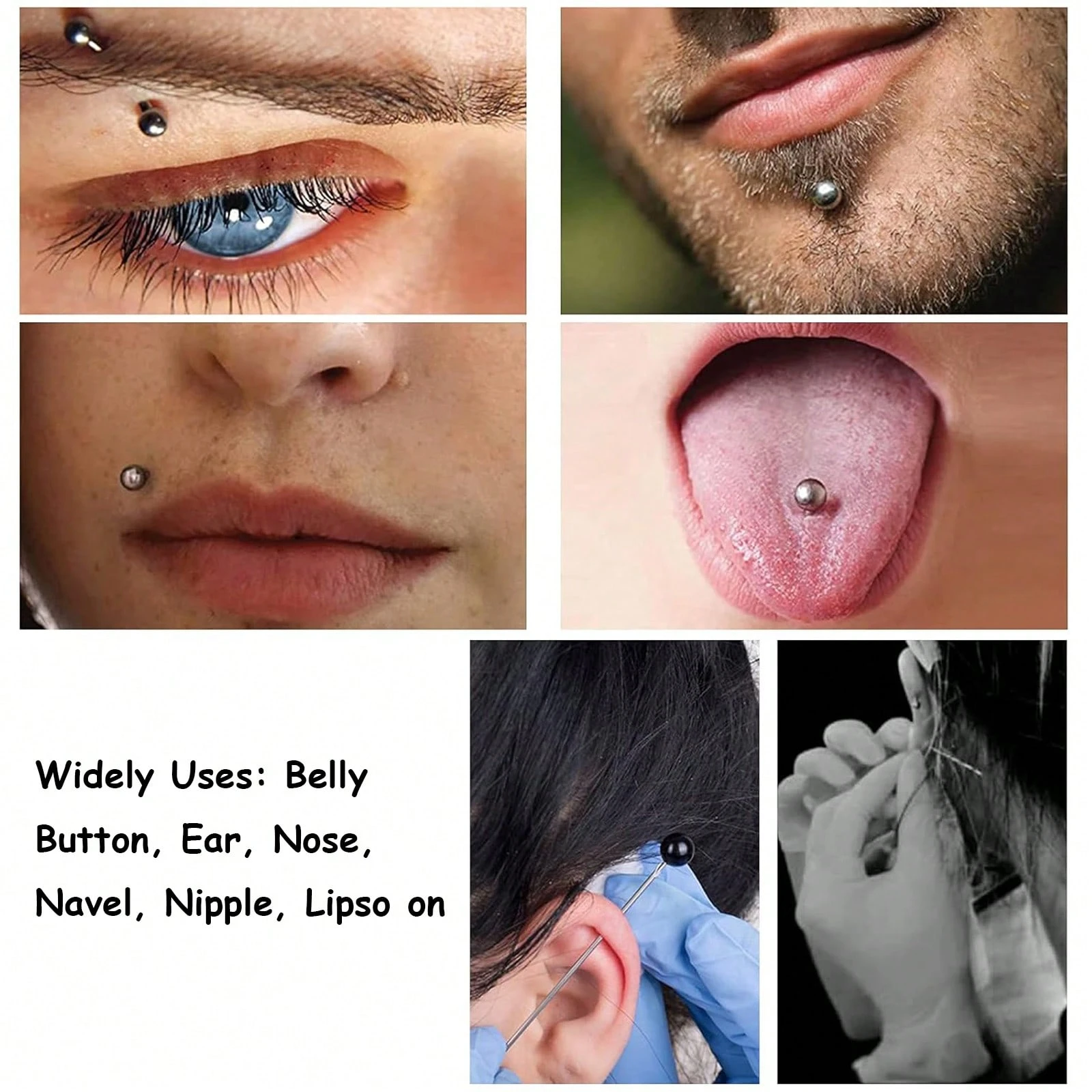 Kit de piercing: Juego de agujas para piercing de 12G, 14G, 16G, 18G ...