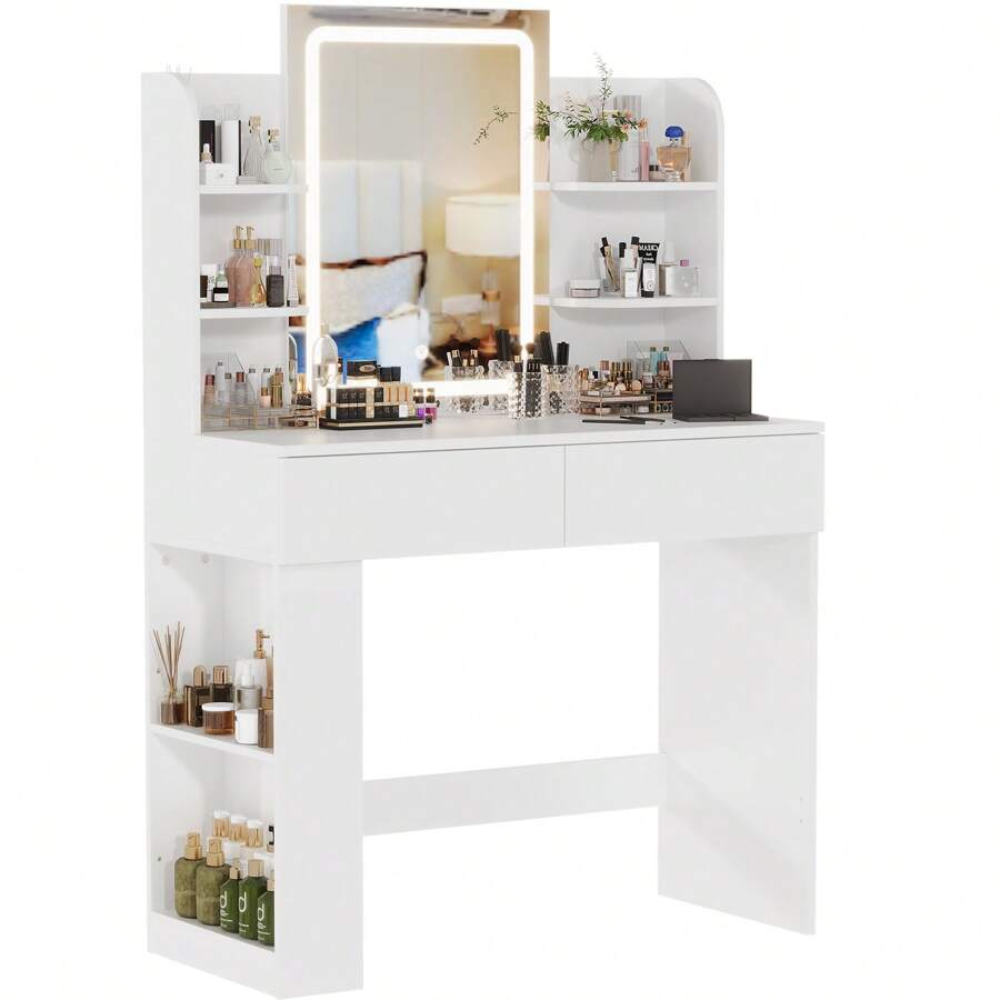 DEVOKO Dressing Table Vanity Desk With LED Mirror And Adjustable Lights ...