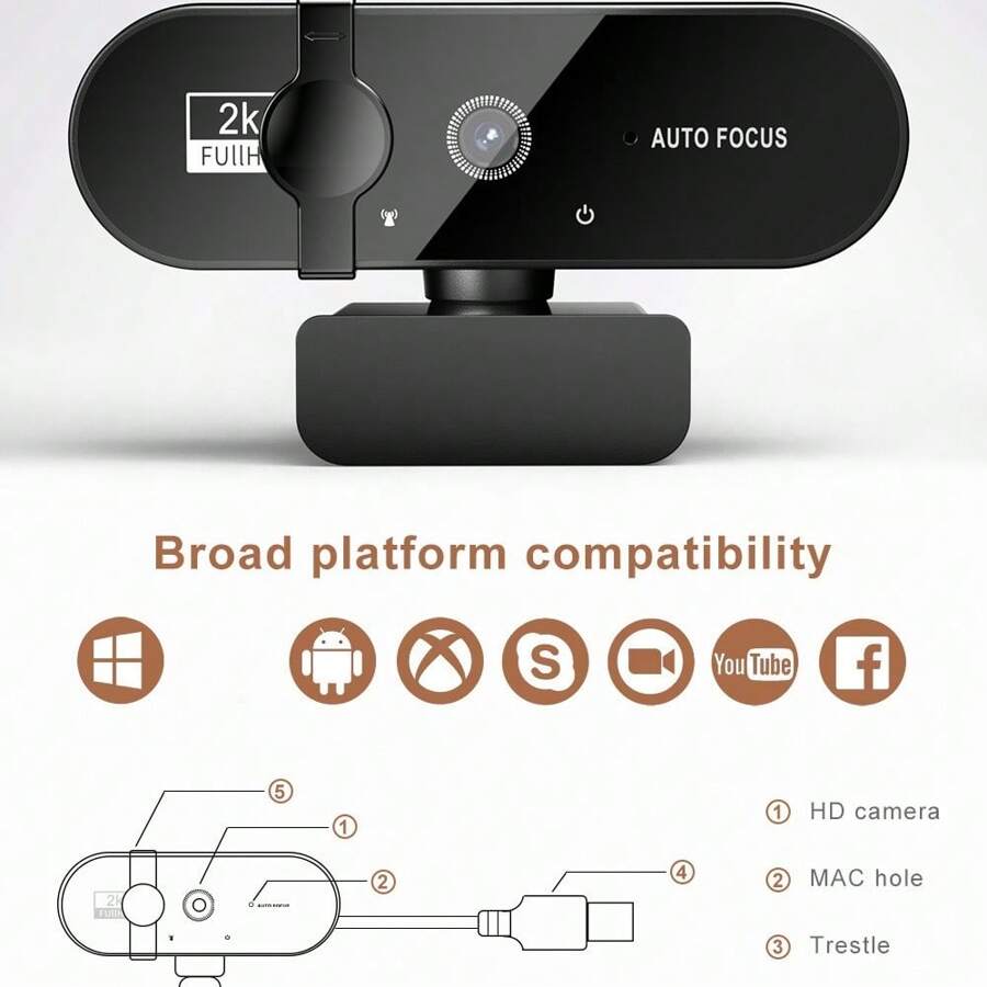 2K 4K Webcam 1080P für PC Webkamera USB Webcam mit Mikrofon Autofokus ...