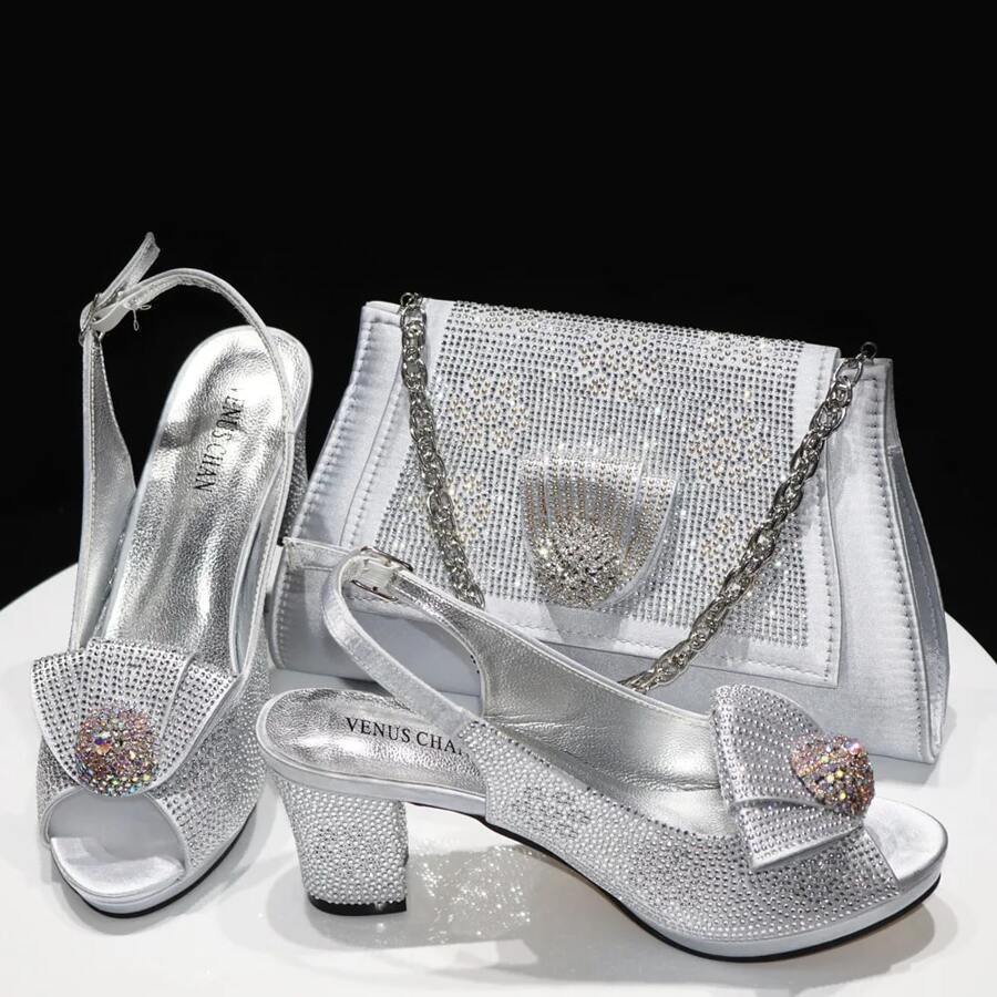Venus Chan 2025 Latest Ladies Thin Heels Shoes And Bag Set Decorated ...