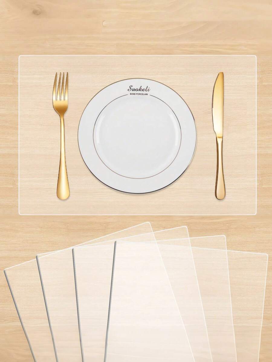 1/2/4 Pcs Transparent Plastic Placemat, Waterproof And Oil-Proof ...