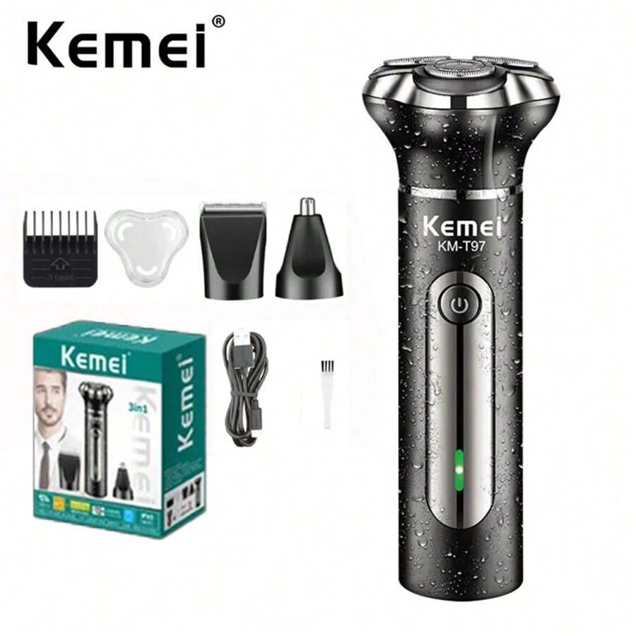 Kemei KM-T97 3-In-1 Electric Shaver For Men - USB Rechargeable Face ...