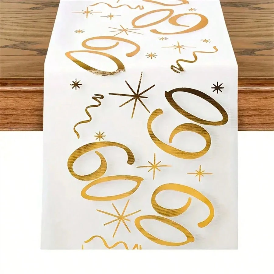 1pc Elegant Gold Foil Numbering Print Table Runner, Suitable For Dining ...