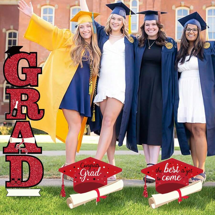1set, Red Graduation Party Outdoor Decorations For Class Of 2025 GRAD ...