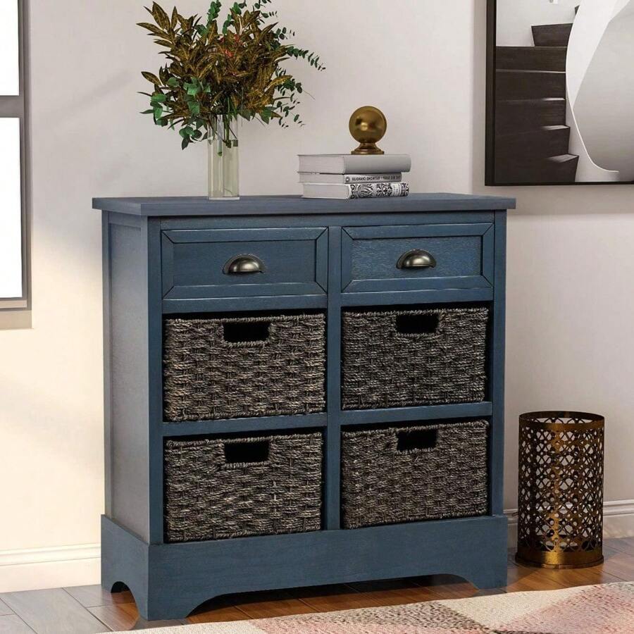 Storage Chest Retro Style Storage Cabinet Storage Unit With 2 Wood ...