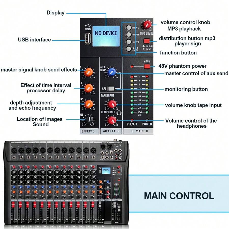 DEPUSHENG Depusheng DX12 Professional 12 Channel Audio Mixer USB ...