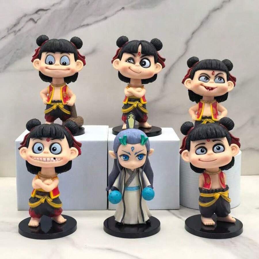 1pc Set Of 6 Nezha & Ao Bing Action Figures, Movie-Themed Decorative ...