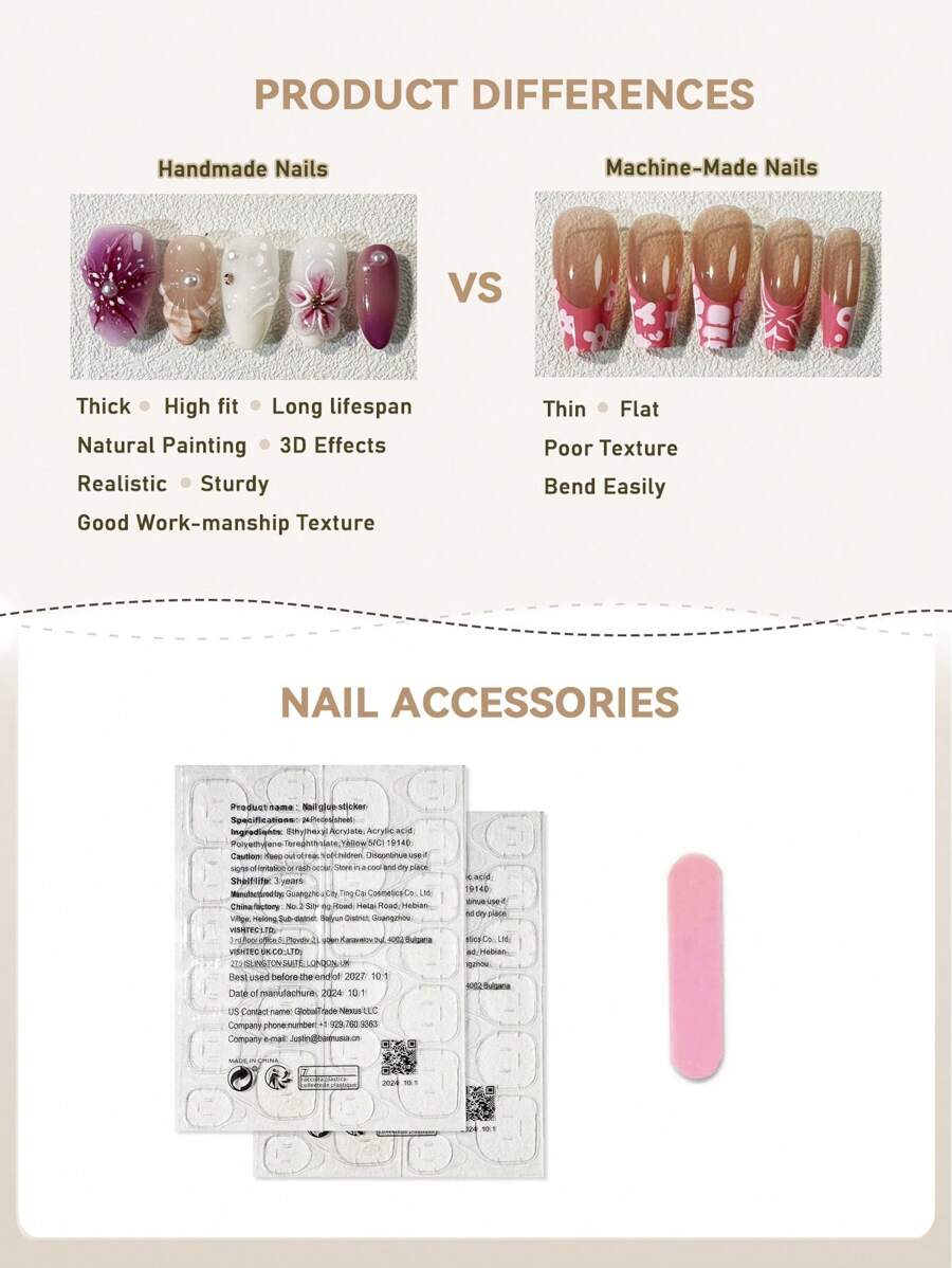Handmade Nails 3D Nails 3D Flower Nails Stiletto Press On Nails False ...