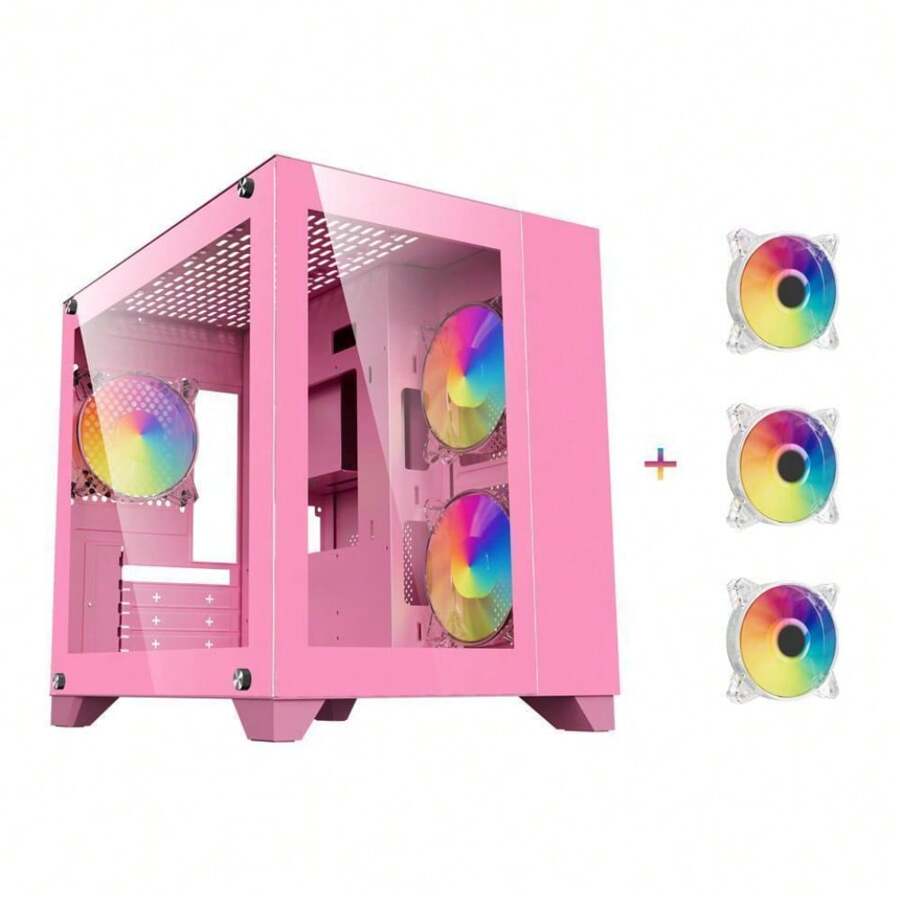 DIYPC ARGB-Q3.V2-Pink Pink USB3.0 Tempered Glass Micro ATX Gaming ...