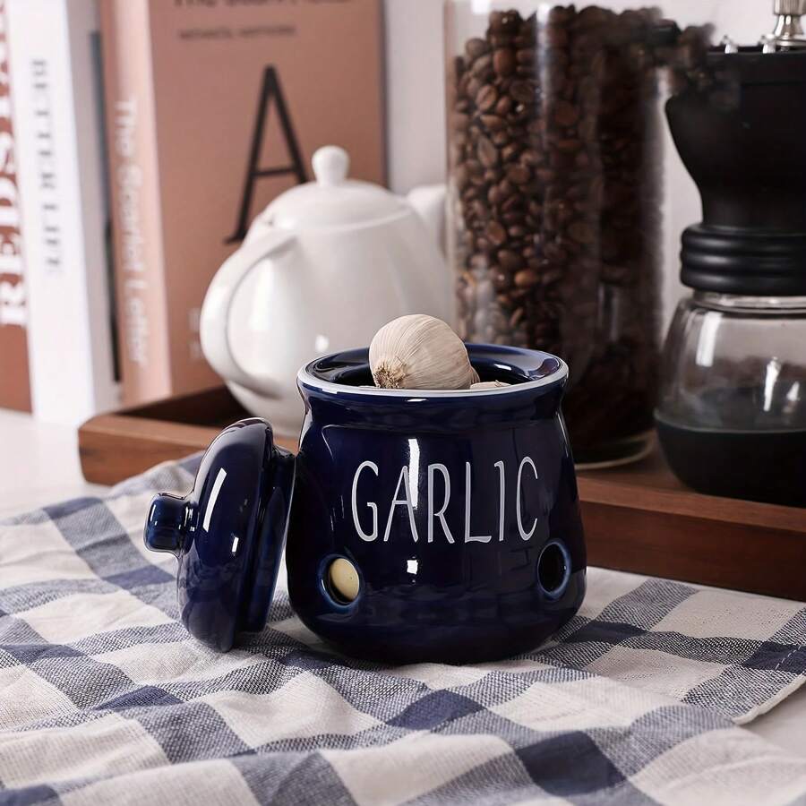 Ceramic Mini Garlic Storage Box With Lid, Suitable For Countertop Small ...