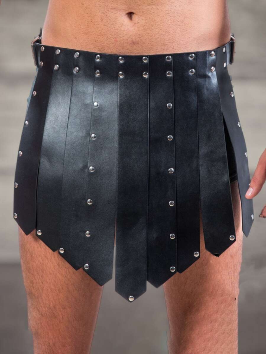 Black PU Leather Gladiator Skirt, Men's Handmade Warrior Attire With ...