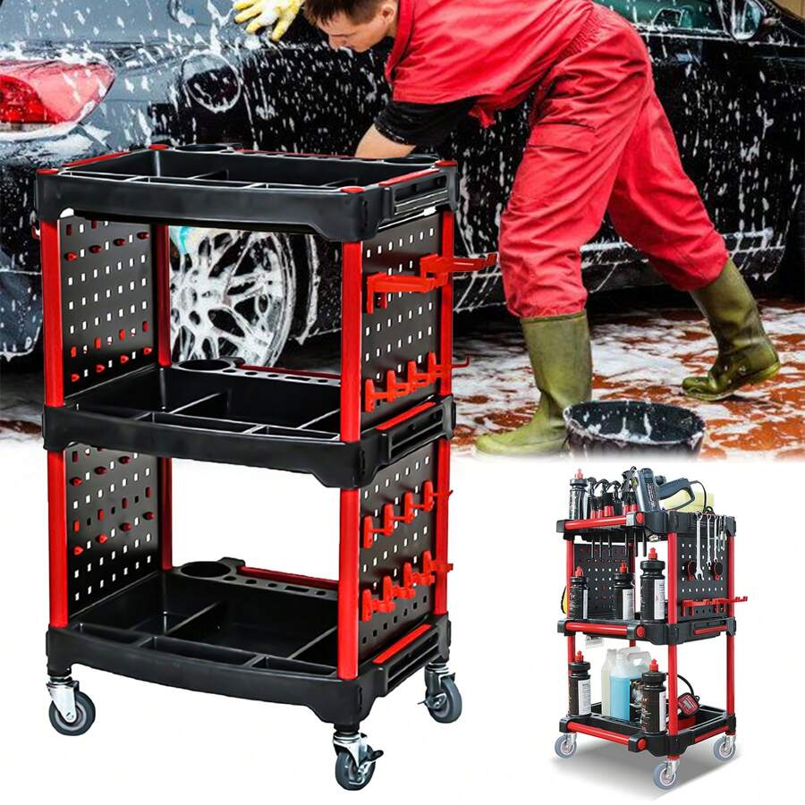 Three-Tier Tool Cart Car Wash Detail Trolley Utility Carts Trolley 3 ...