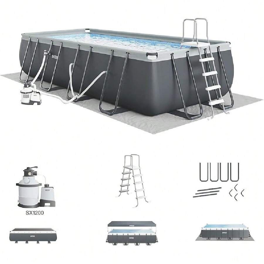18' X 9' X 52" Ultra XTR Rectangular Frame Swimming Pool Set With Pump ...