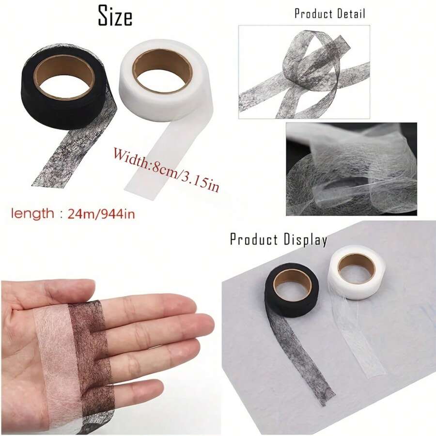 Iron-On Hemming Tape For Fabric - Double-Sided Adhesive, Black & White ...